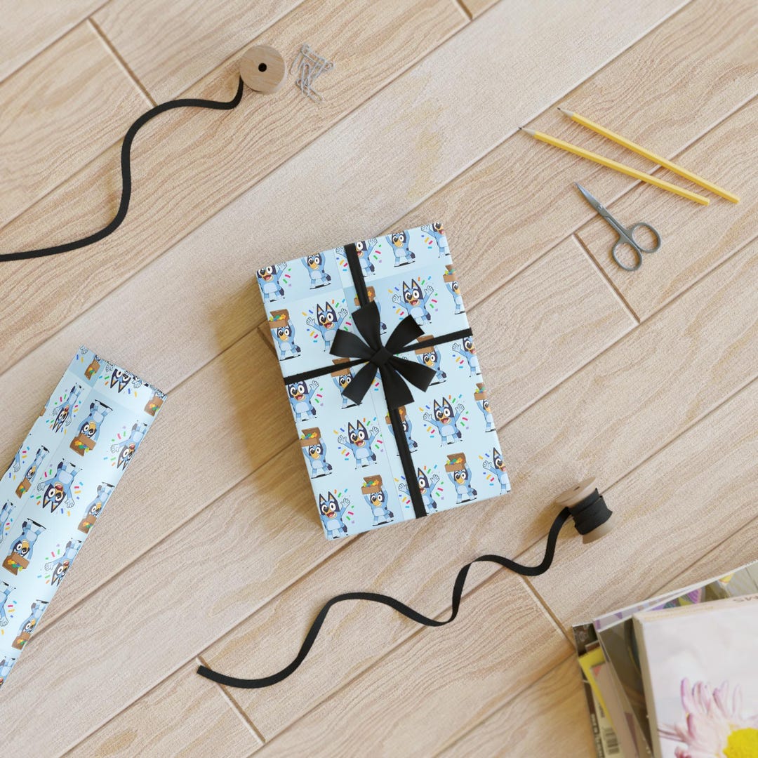 Cute Blue Dog Pattern Wrapping Paper Roll | Blue Pet Illustration - Etsy