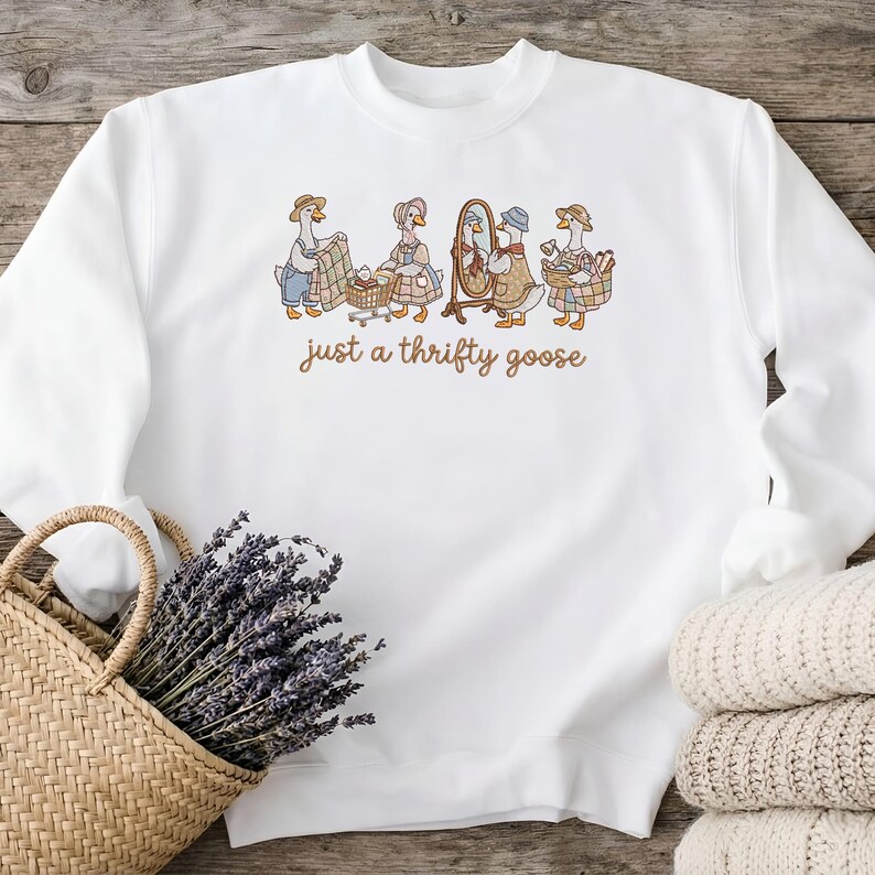 Thrifty Goose Machine Embroidery Design, Custom Cottagecore Goose PES ...