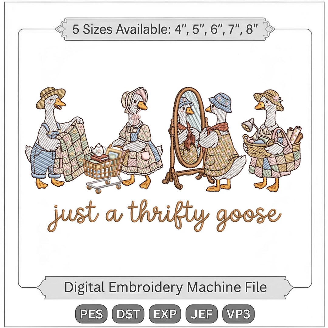 Thrifty Goose Machine Embroidery Design, Custom Cottagecore Goose PES ...