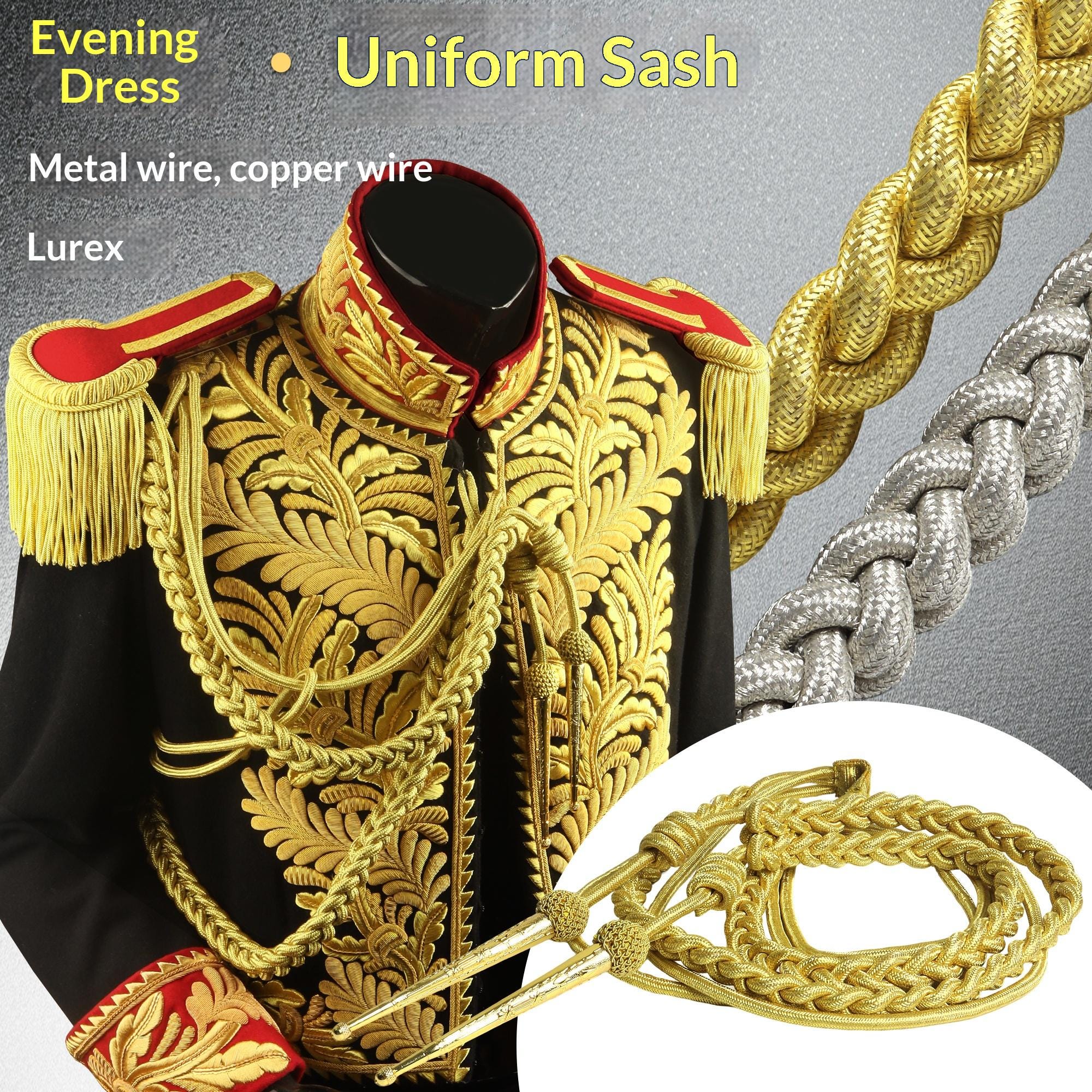 Bullion Wire Uniform Performance Epaulette Cosplay Costume Uniform ...