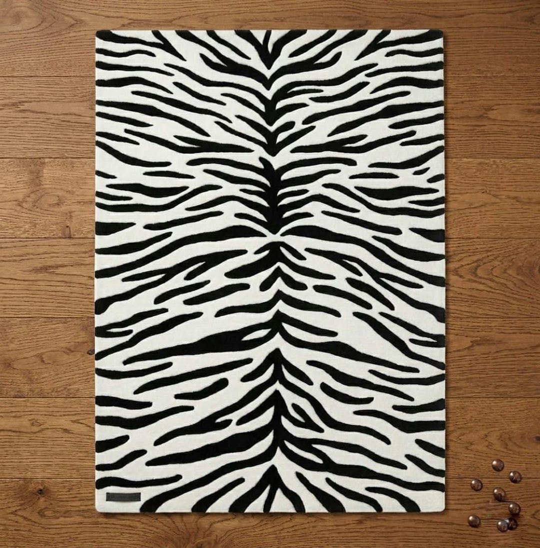 Zebra Print Hand-tufted Area Rug Black White, Animal Pattern Rug ...