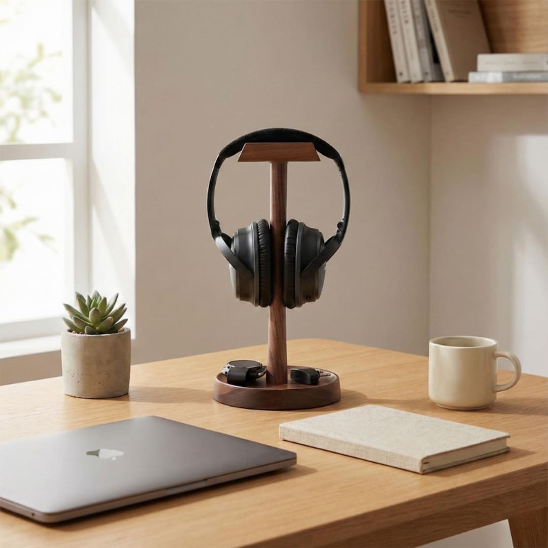 Wooden Headphone Stand - Wood Headset Holder - Desk Organizer for ...