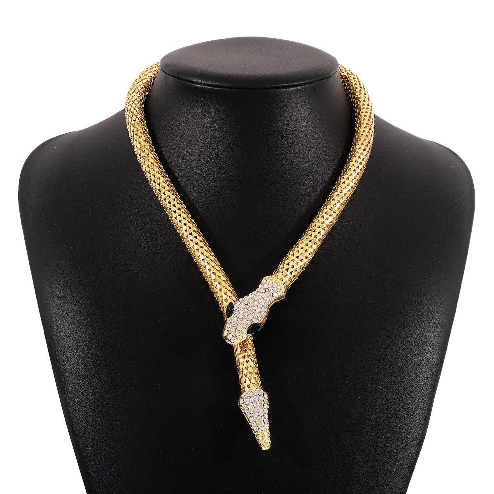 Gold Snake Crystal Serpent Lasso Necklace, Exaggerated Y-shaped Design ...