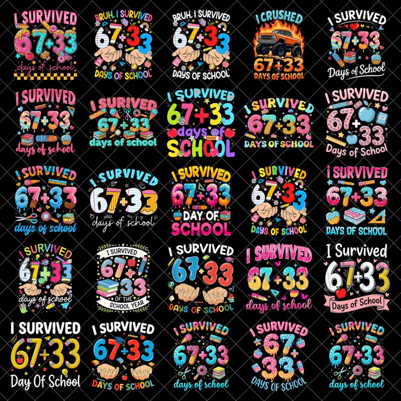 I Survived 100 Days of School PNG Bundle: I Survived 67 33 Days of ...