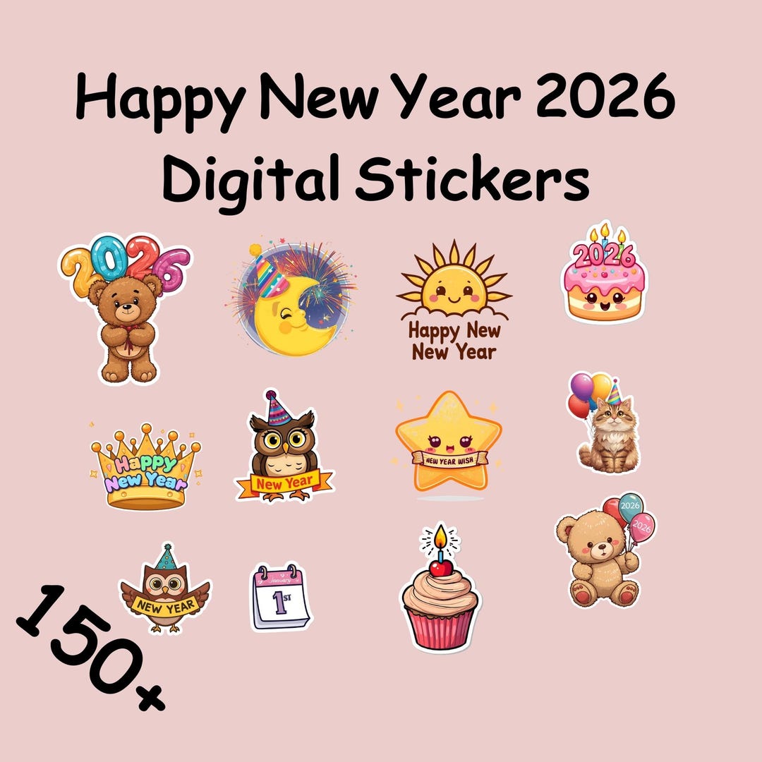 Happy New Year Digital Stickers PNG | 2026 Celebration Stickers Instant ...