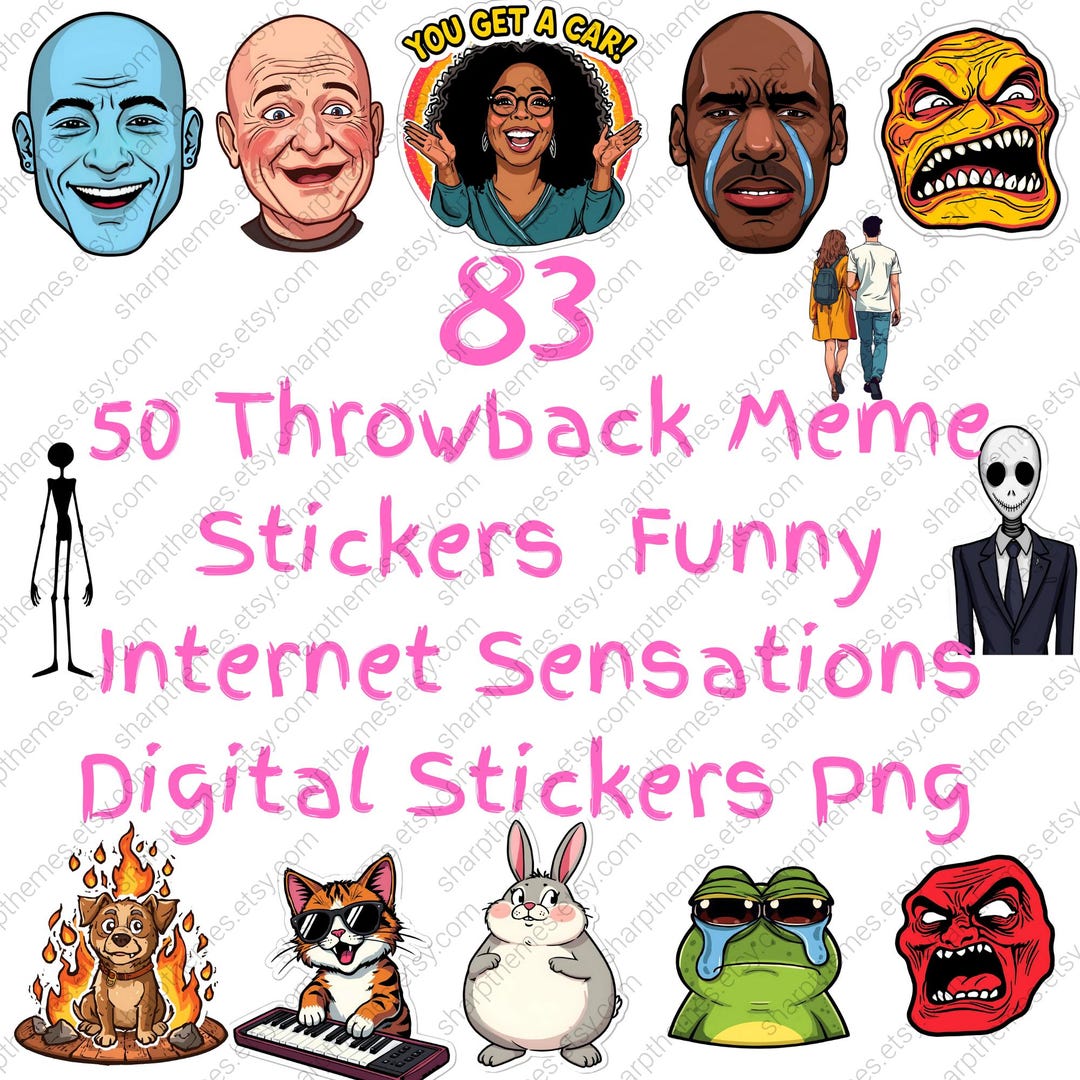50 Throwback Meme Digital Stickers PNG Bundle | Funny Internet Memes ...