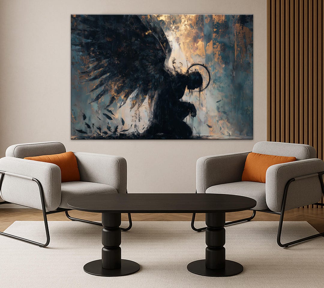 Fallen Angel Canvas Wall Art, Gothic Spiritual Decor - Etsy