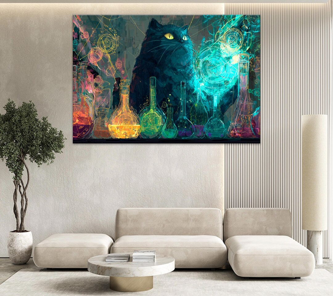 Mystical Cat Alchemist Canvas Art – Whimsical Fantasy Decor - Etsy