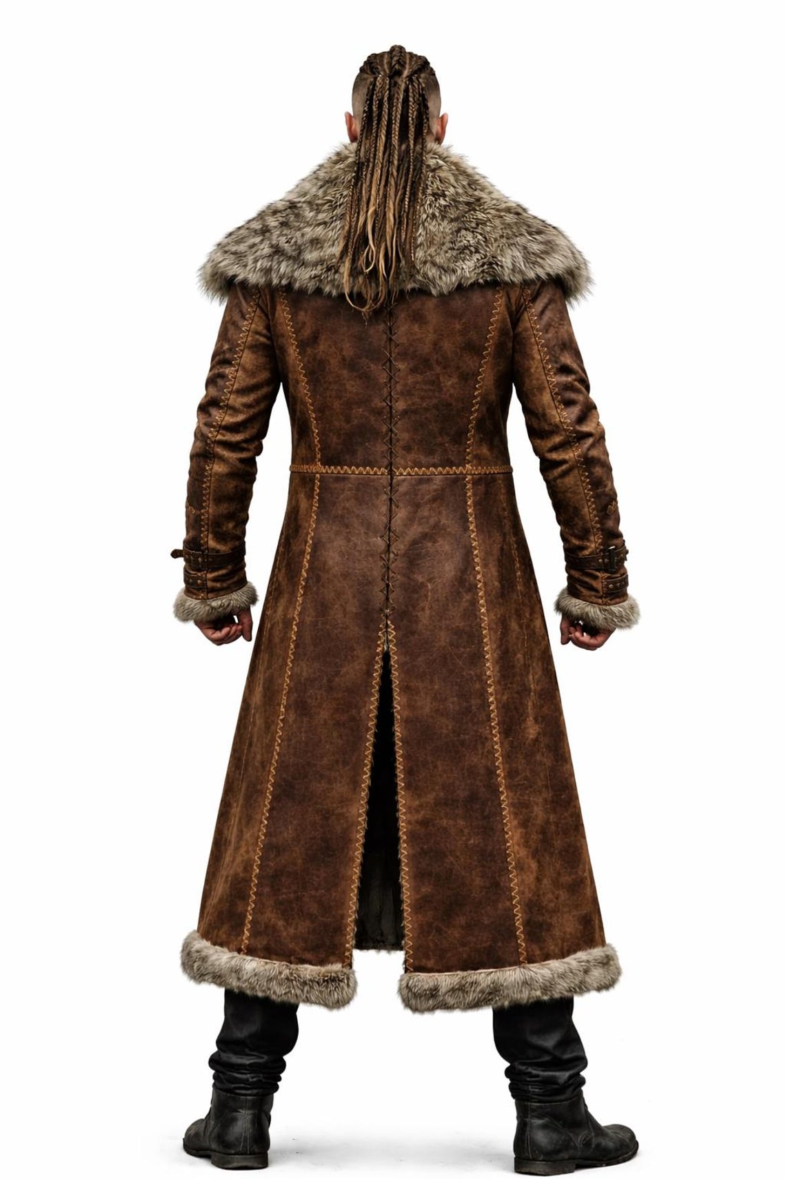 Viking Fur Leather Men | Medieval Shearling Leather Long Coat | Norse ...