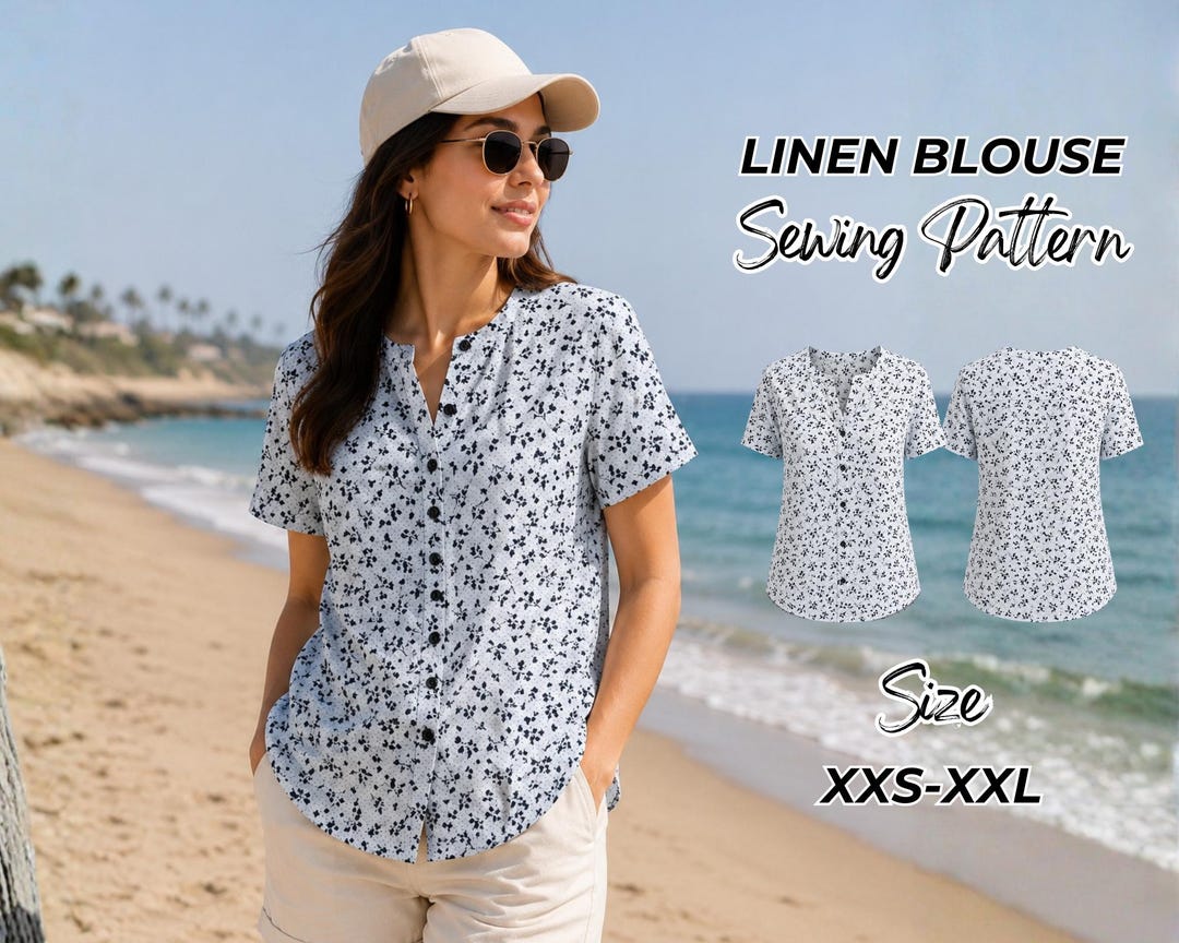 Women's Linen Blouse Sewing Pattern PDF | Summer Button Front Top ...