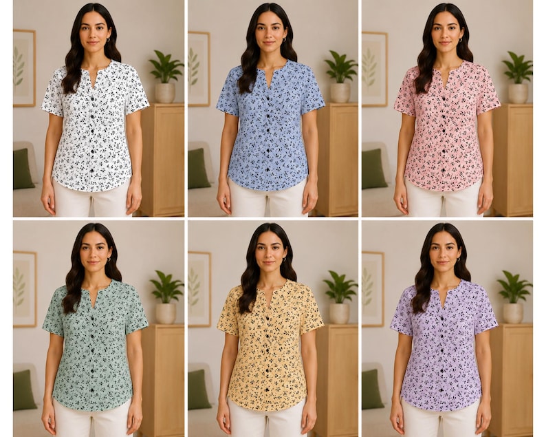 Women's Linen Blouse Sewing Pattern PDF | Summer Button Front Top ...