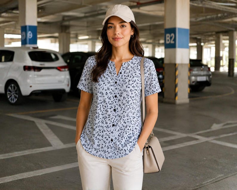 Women's Linen Blouse Sewing Pattern PDF | Summer Button Front Top ...