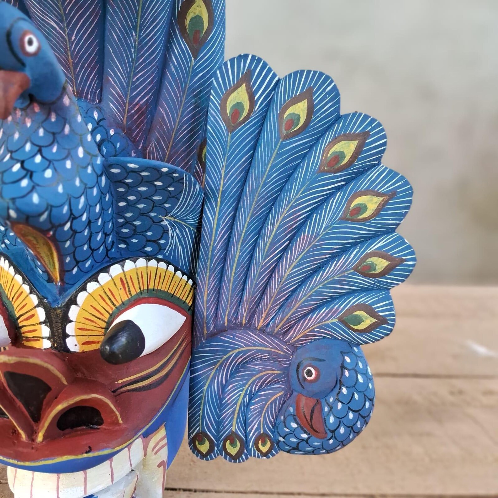 Sri Lankan Mayura Raksha Mask, Peacock Devil Mask, Wooden Wall Decor ...