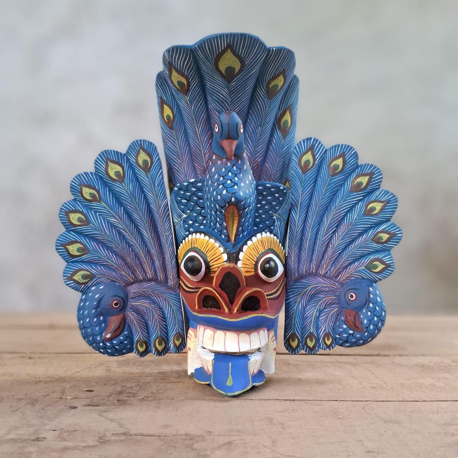 Sri Lankan Mayura Raksha Mask, Peacock Devil Mask, Wooden Wall Decor ...