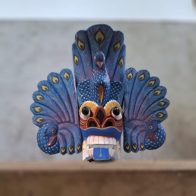 Sri Lankan Mayura Raksha Mask, Peacock Devil Mask, Wooden Wall Decor ...