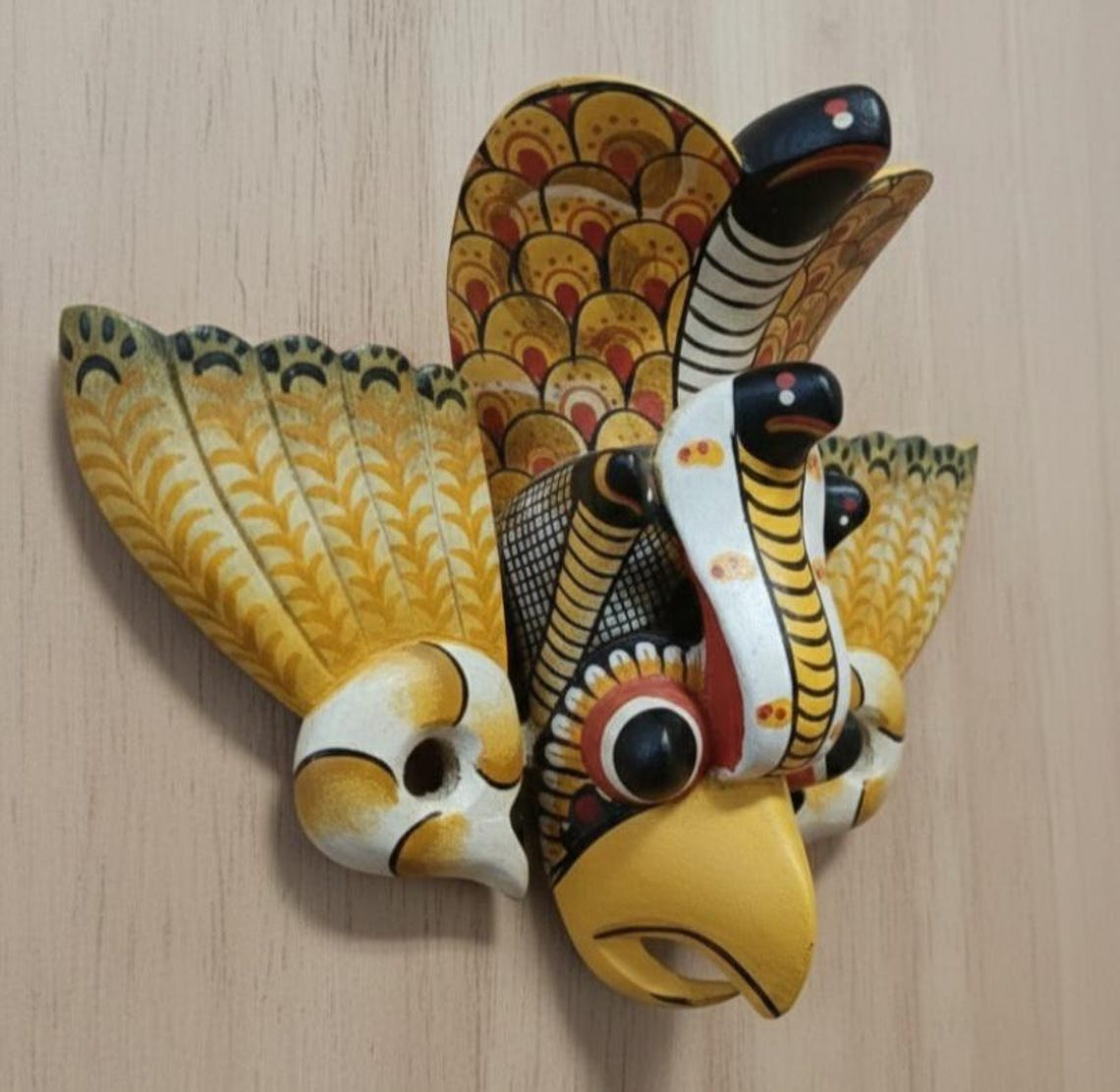 Authentic Sri Lankan Gurulu Raksha Mask| Hand-carved Ceylon Bird Demon ...