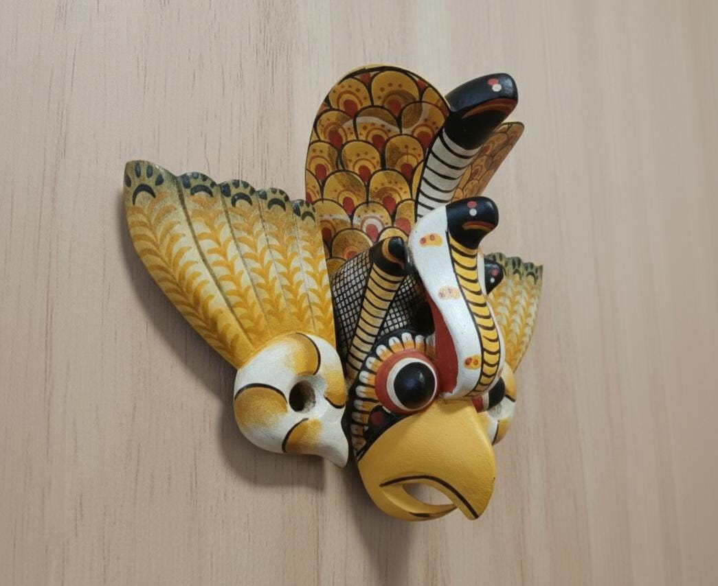 Authentic Sri Lankan Gurulu Raksha Mask| Hand-carved Ceylon Bird Demon ...