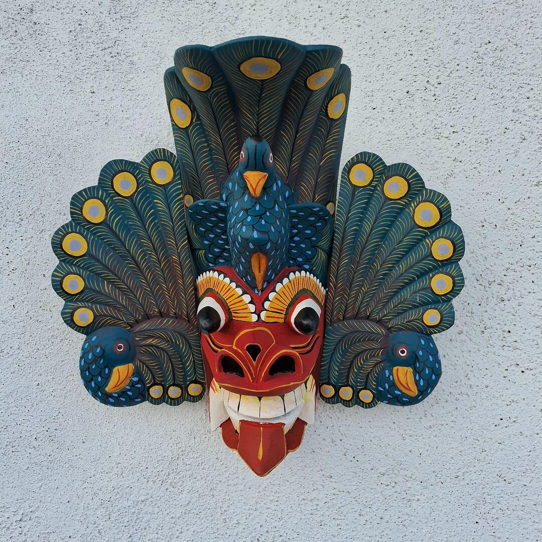 Sri Lankan Mayura Raksha Mask, Peacock Devil Mask, Wooden Wall Decor ...