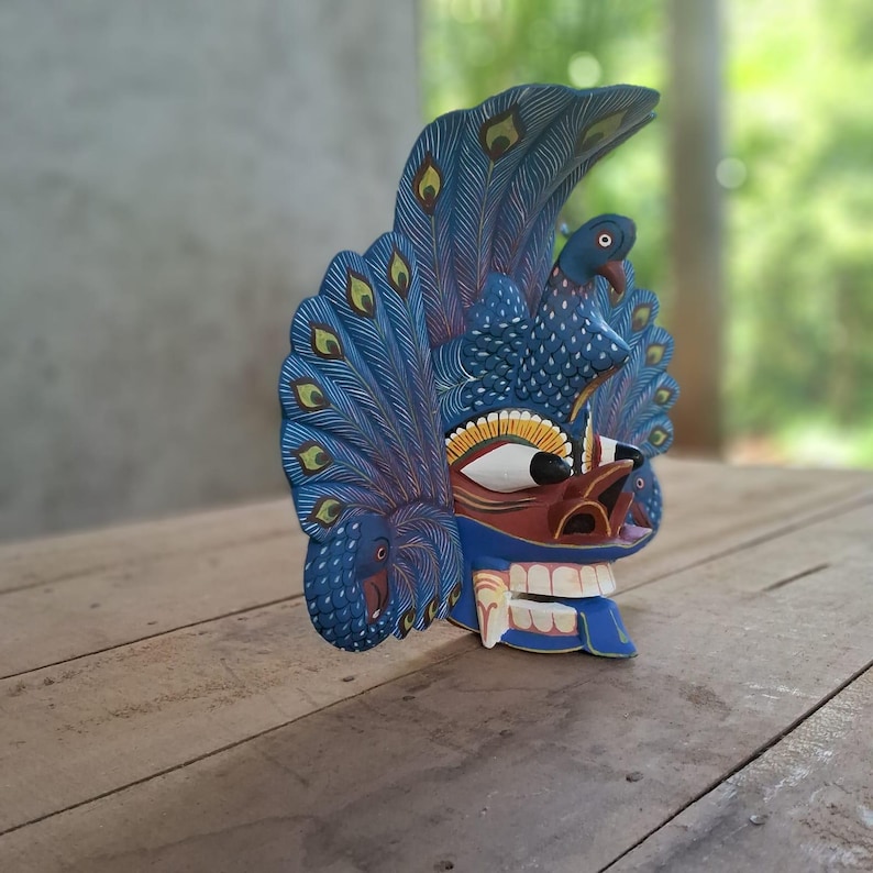 Sri Lankan Mayura Raksha Mask, Peacock Devil Mask, Wooden Wall Decor ...