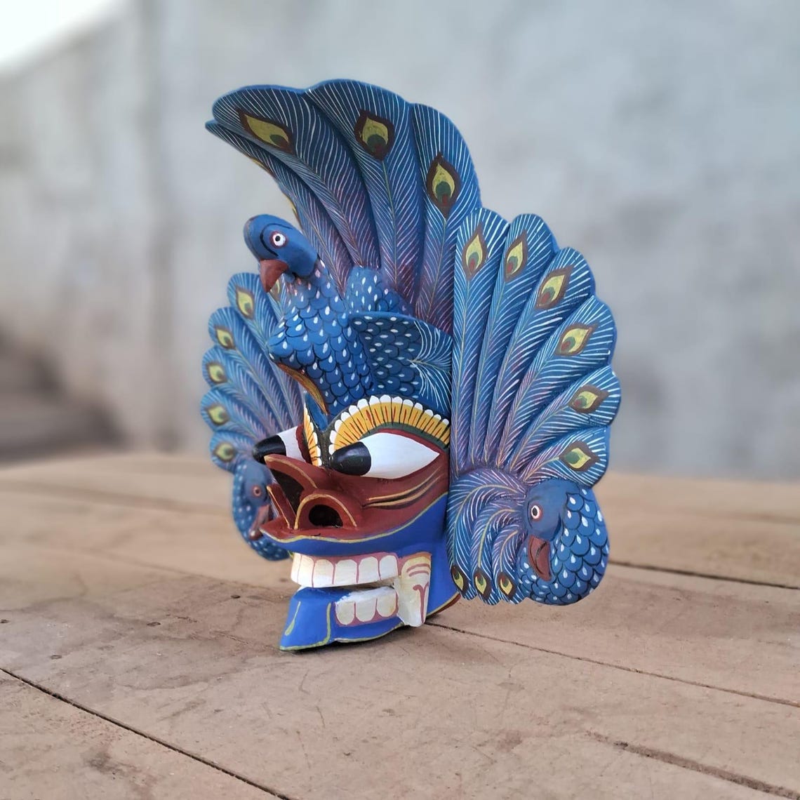 Sri Lankan Mayura Raksha Mask, Peacock Devil Mask, Wooden Wall Decor ...