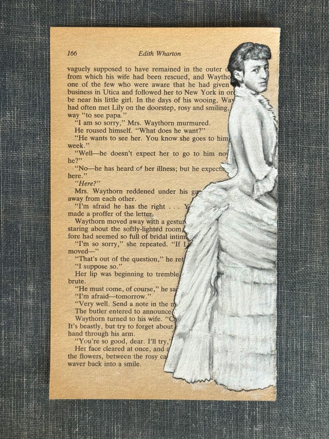 Edith Wharton - Original Hand-drawn Art on a Page of a Vintage Copy of ...