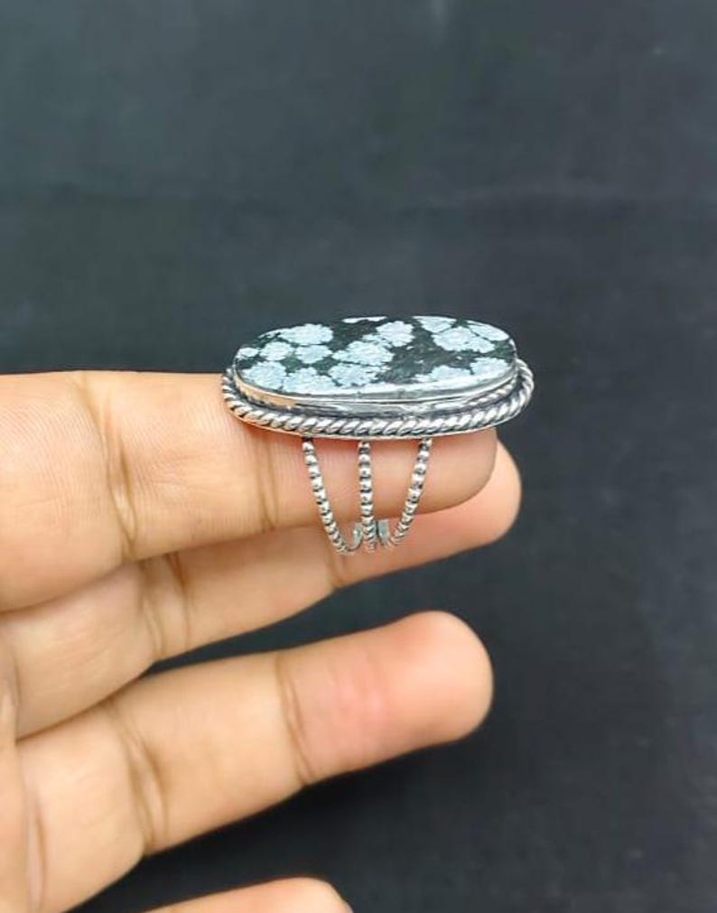 Buy Handmade Sterling Silver Snowflake Obsidian Ring – Rope Edge ...
