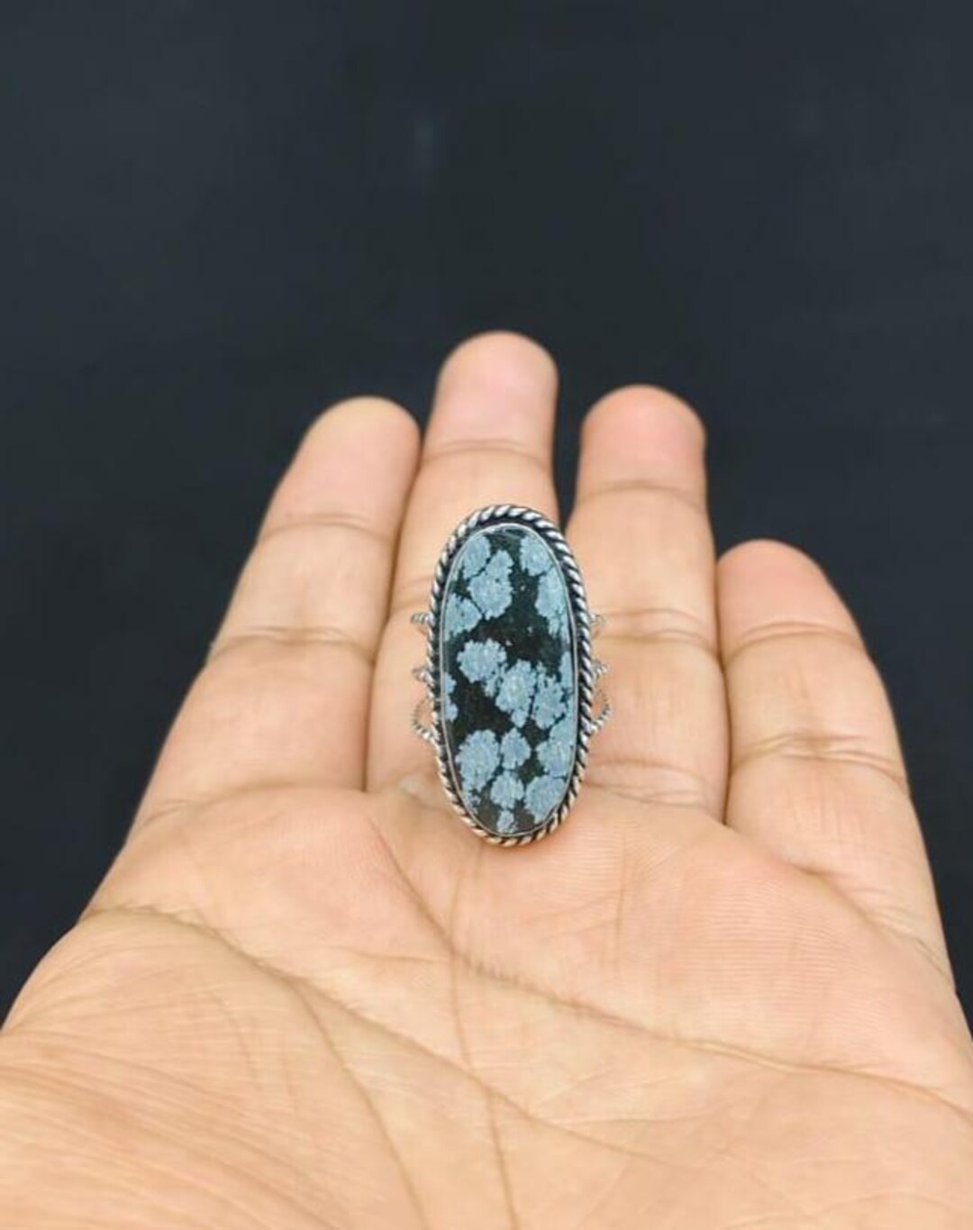 Buy Handmade Sterling Silver Snowflake Obsidian Ring – Rope Edge ...