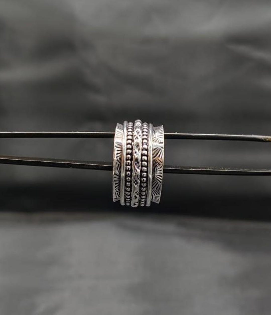 Buy Handmade Sterling Silver Spinner Ring, Wide Bohemian Band, Anxiety ...