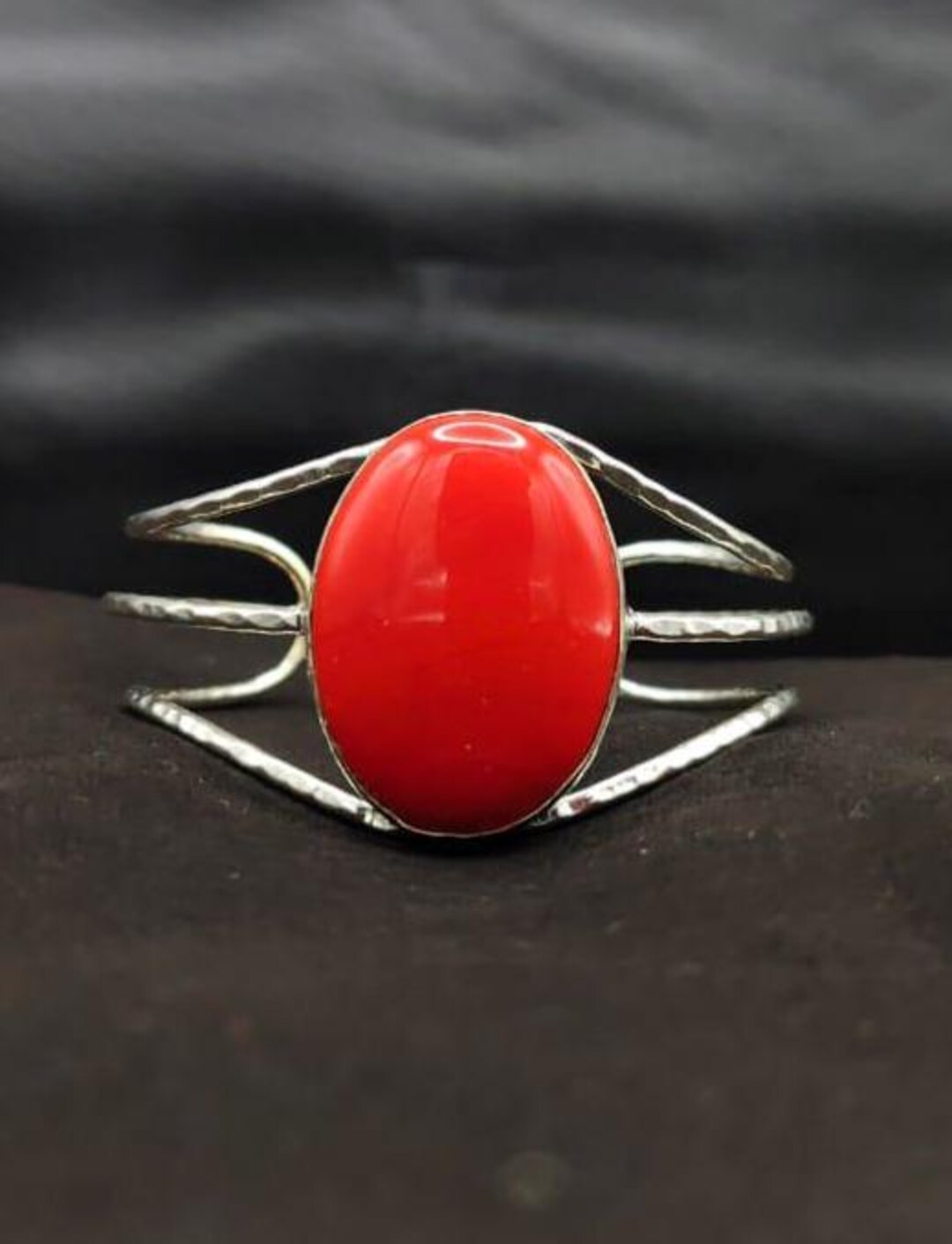 Buy Red Coral Silver Plated Bangle - Oval Stone Cuff Online in India - Etsy