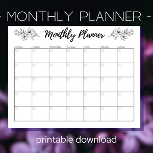 Monthly Planner, Printable Calendar, Printable Planner, Plain Calendar ...