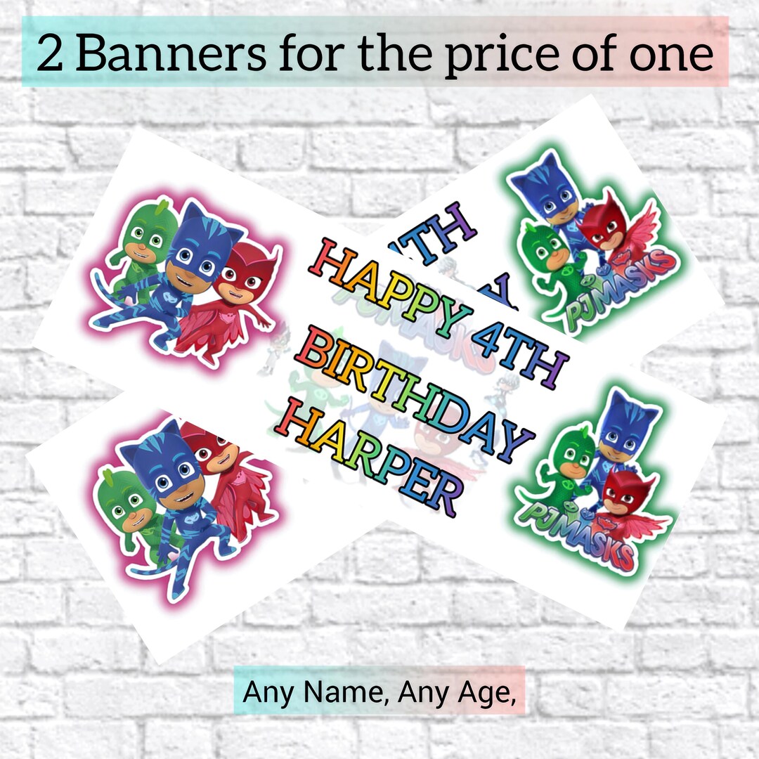 X2 Personalised PJ MASKS Inspired Birthday Banner, Custom Photo Name ...