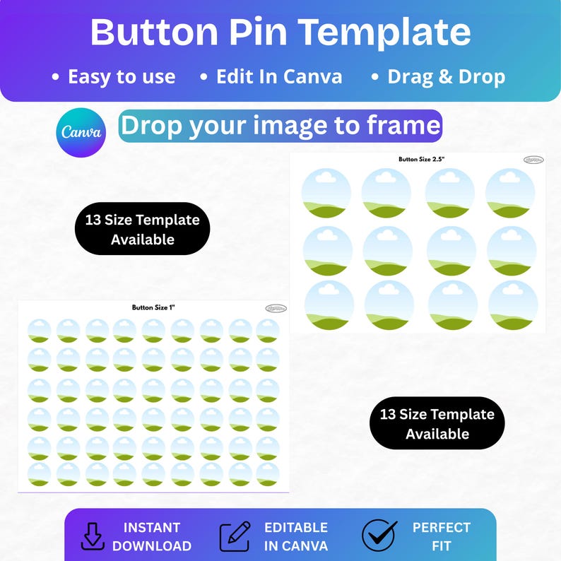 Button Pin Template Bundle Canva 13 Sizes Circle Badge Template SVG PNG ...