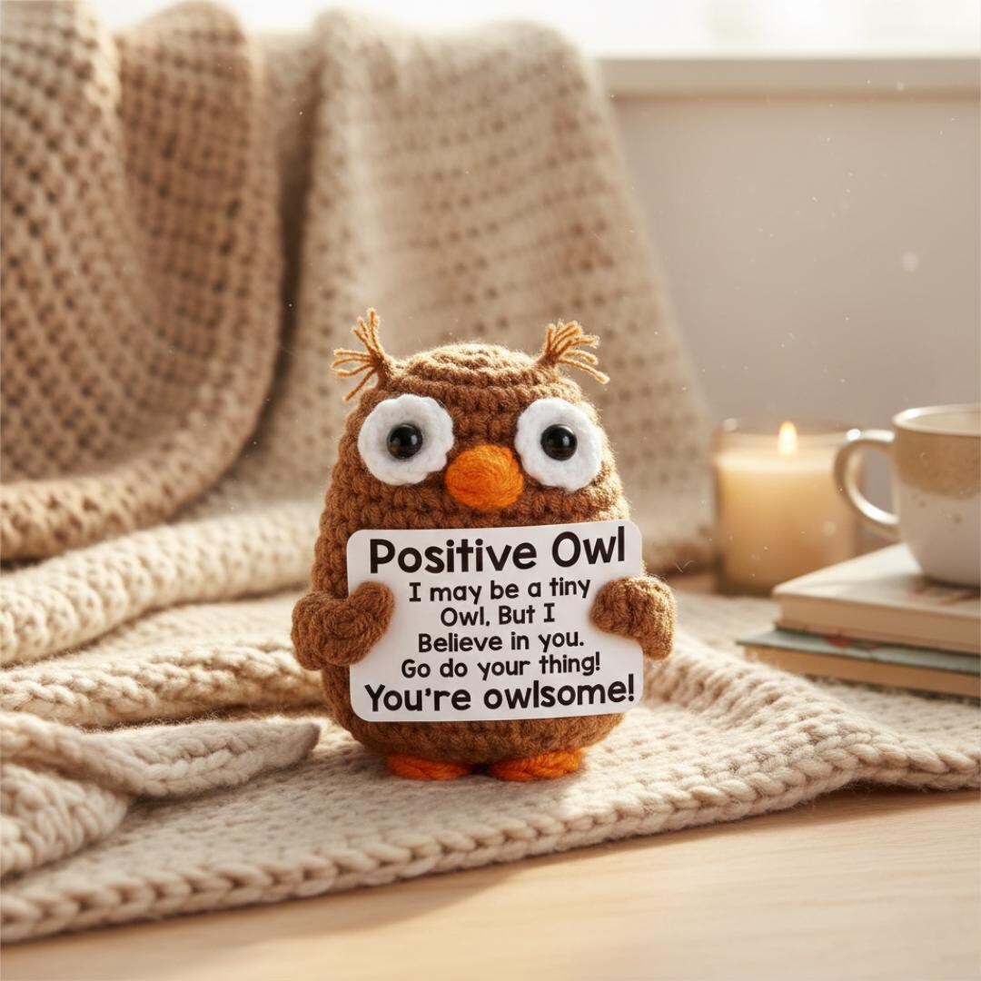 Positive Owl Amigurumi Plush With Encouraging Message – Cute Pocket Hug ...
