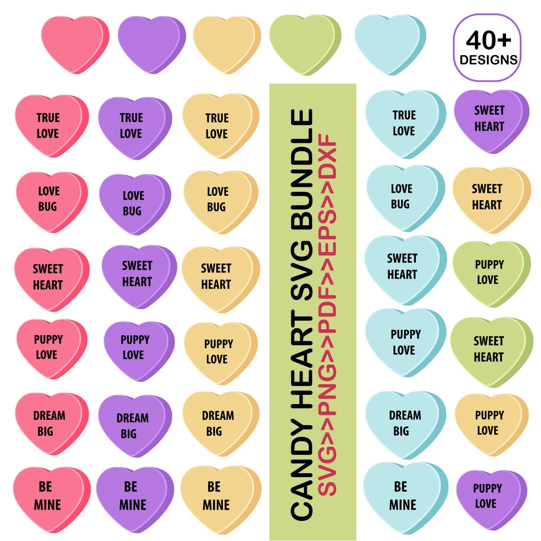 Candy Heart SVG Bundle,conversation Hearts, Candy Hearts Png, Valentine ...
