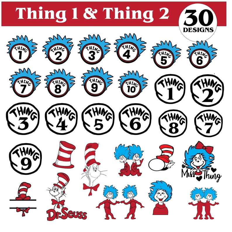 Thing 1 Thing 2 SVG Bundle, Thing 1 2 3 4, Thing 1 2 PNG, Thing Clipart ...