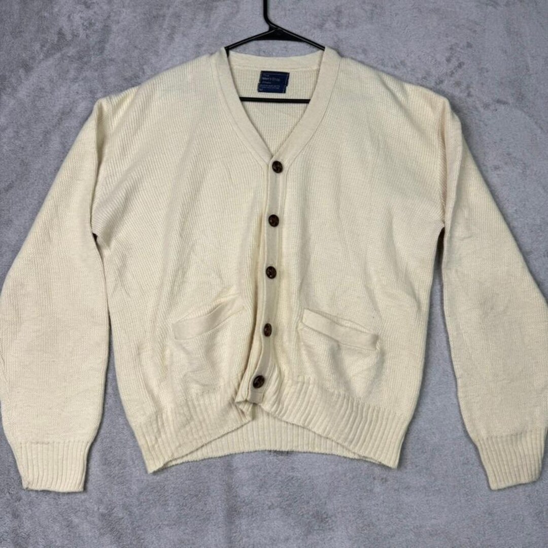 The Mens Shop Jcpenney Cream Knit Cardigan Sweater V-neck Button ...