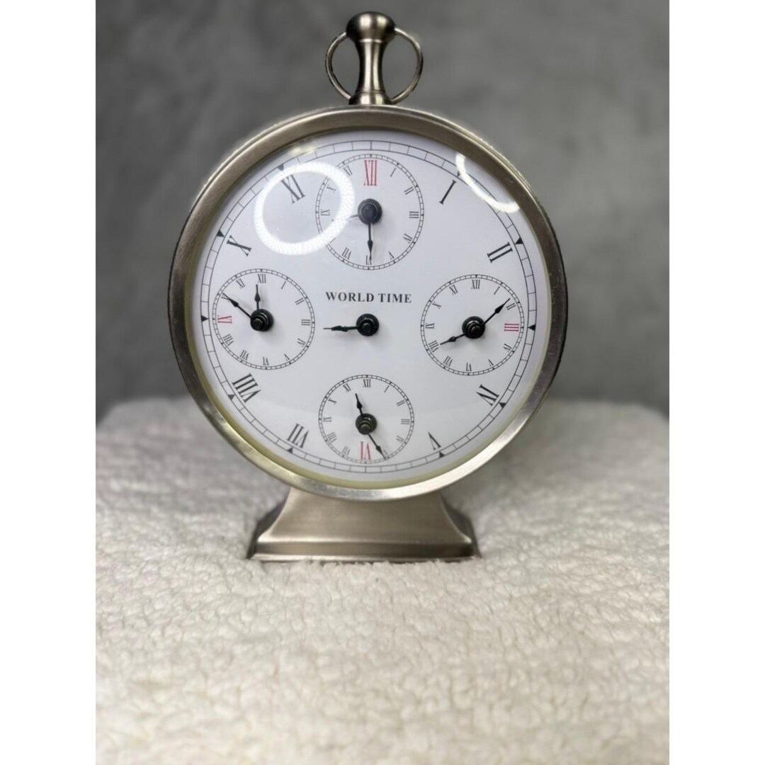 World Time Desk Clock Antique Silver Tone Multi Dial Quartz Movement - Etsy