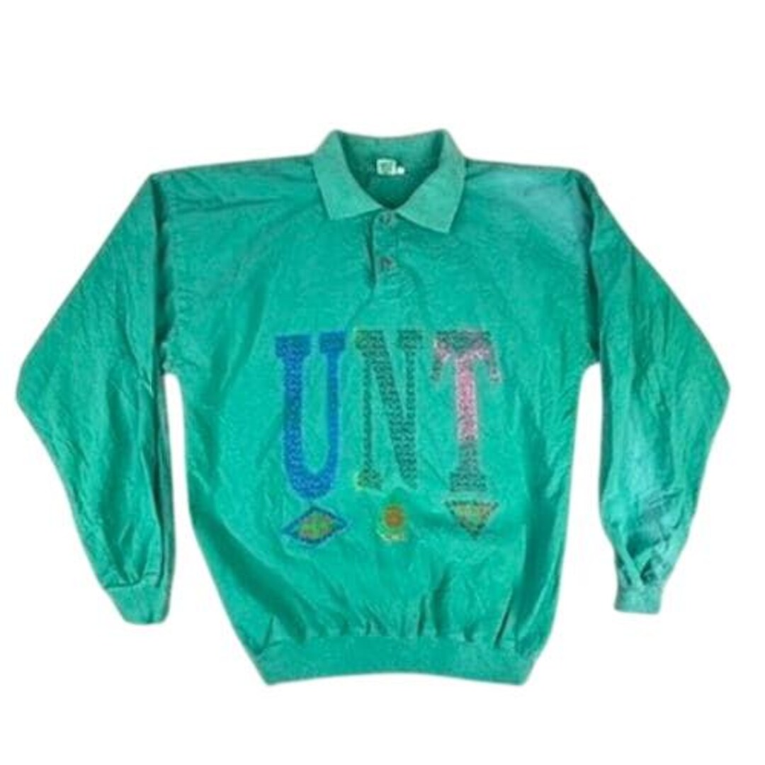 Vintage UNT University of North Texas Polo Sweatshirt Teal Green Mens ...