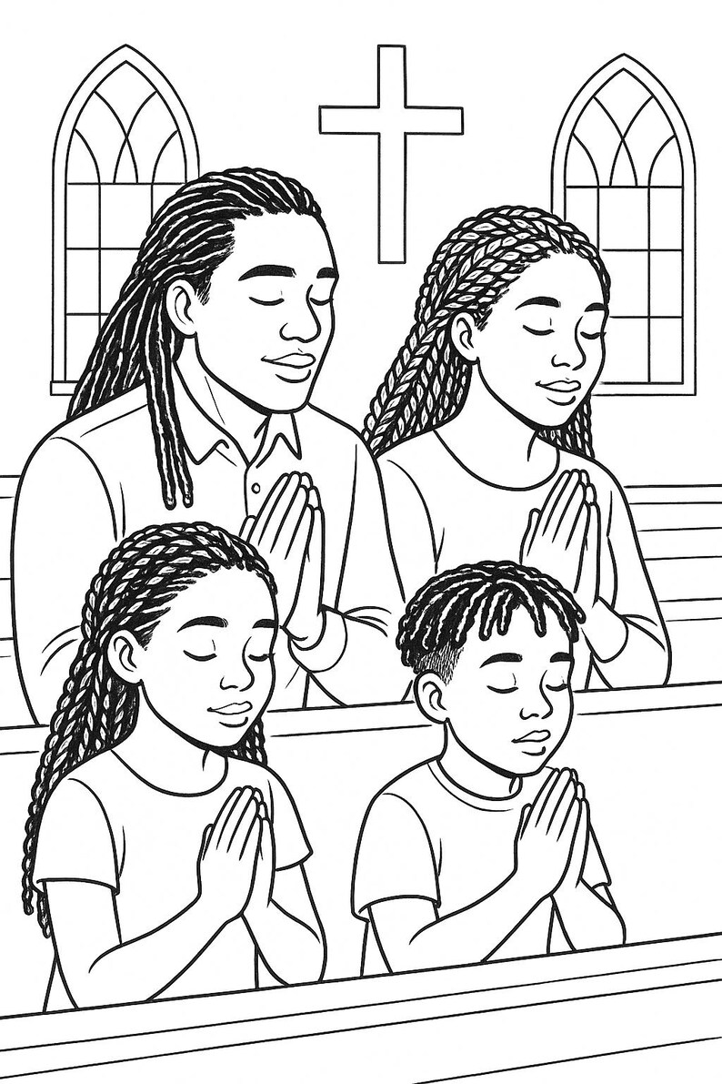 Black Inspired Christian Coloring Scenes, Praying Family - Etsy
