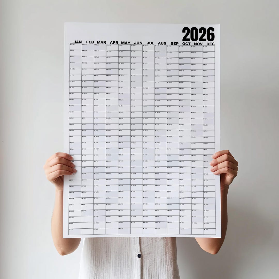 2026 Yearly Wall Calendar | A1, A2 Sizes | Digital Download in Jpeg ...