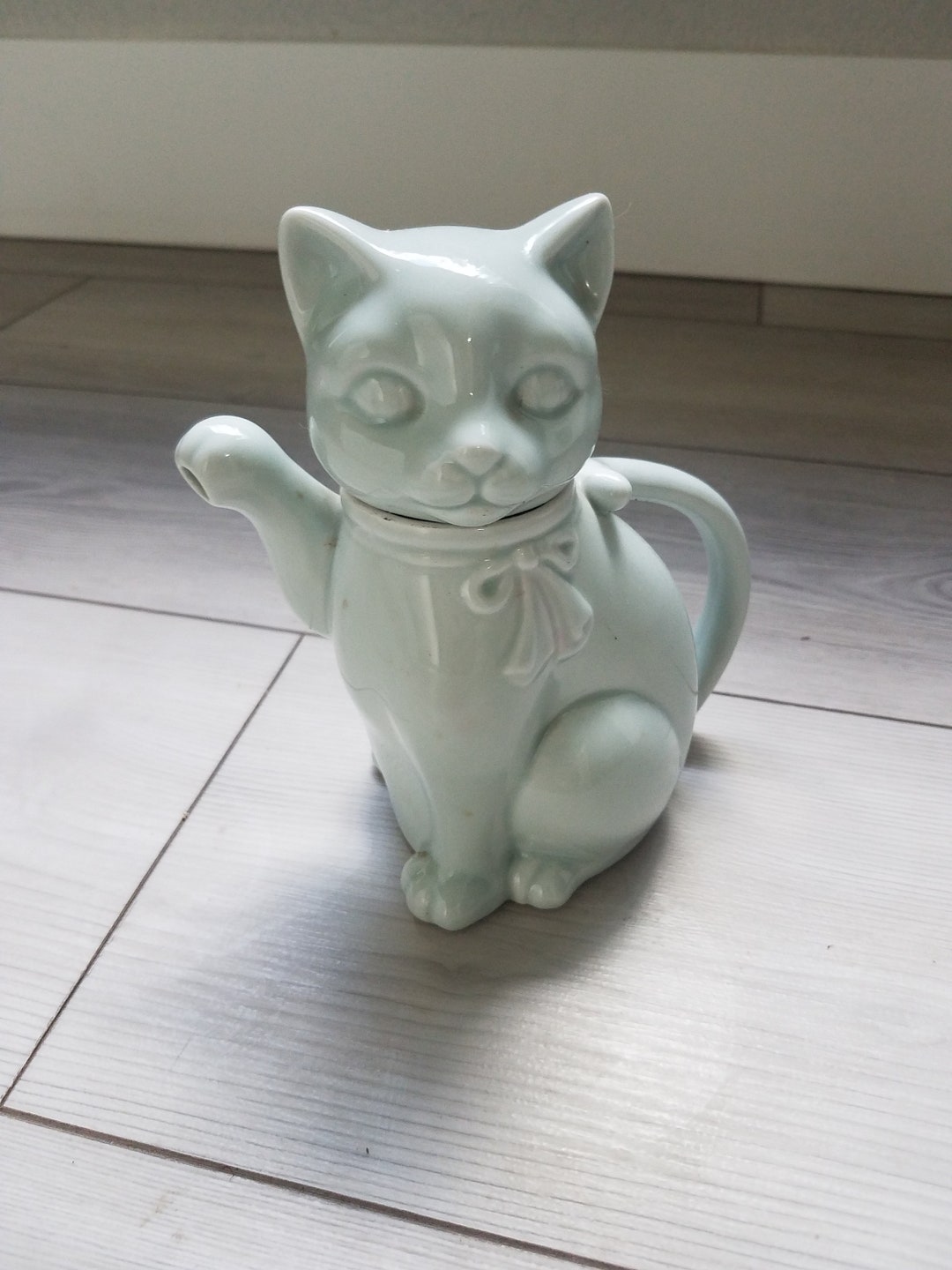 Vintage Light Blue Japanese Ceramic Cat Pitcher / Teapot Made by ...