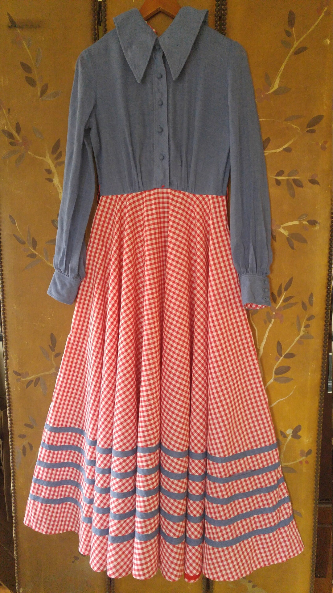 Sale! 70s Rodeo Western Dress With Gingham Full Swing Maxi Skirt and ...
