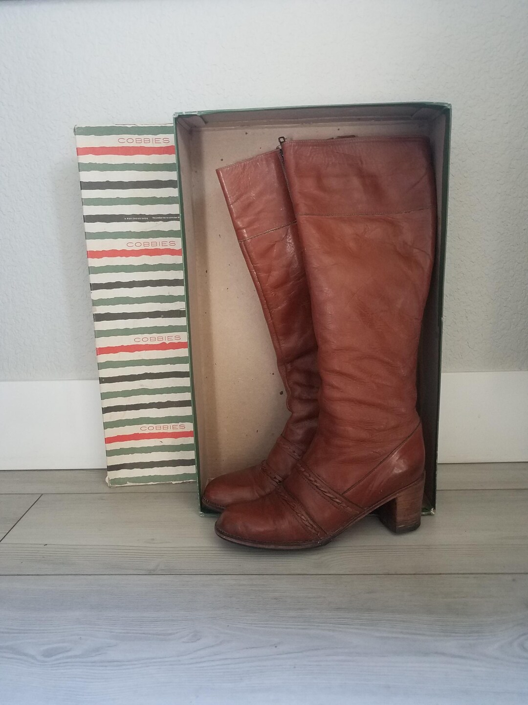 1970s Cognac Brown Leather High Heeled Knee High Boots by Cobbies - Etsy