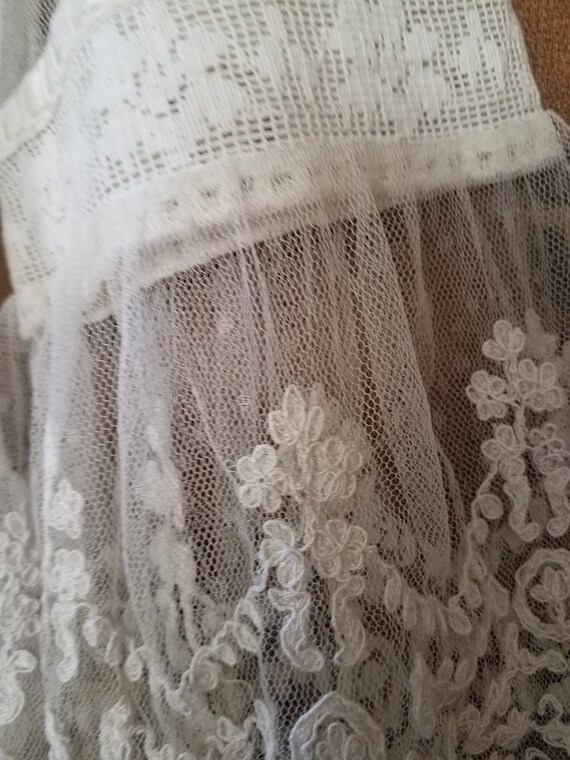 Y2K ivory sheer net and lace blouse with beaded appli… - Gem
