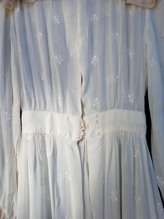 40s sheer ivory embroidered floor length dressing go… - Gem