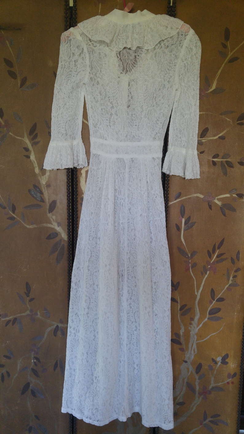 20's White Lace Maxi 'duster' Style Dress / Night Gown With Button up ...