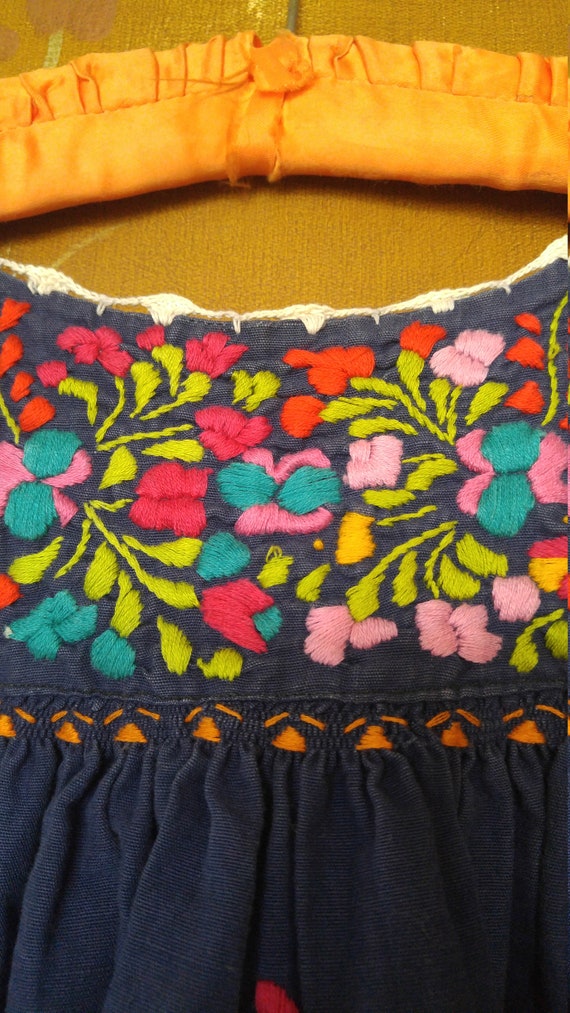 80s blue embroidered flowered peasant smock top - Gem