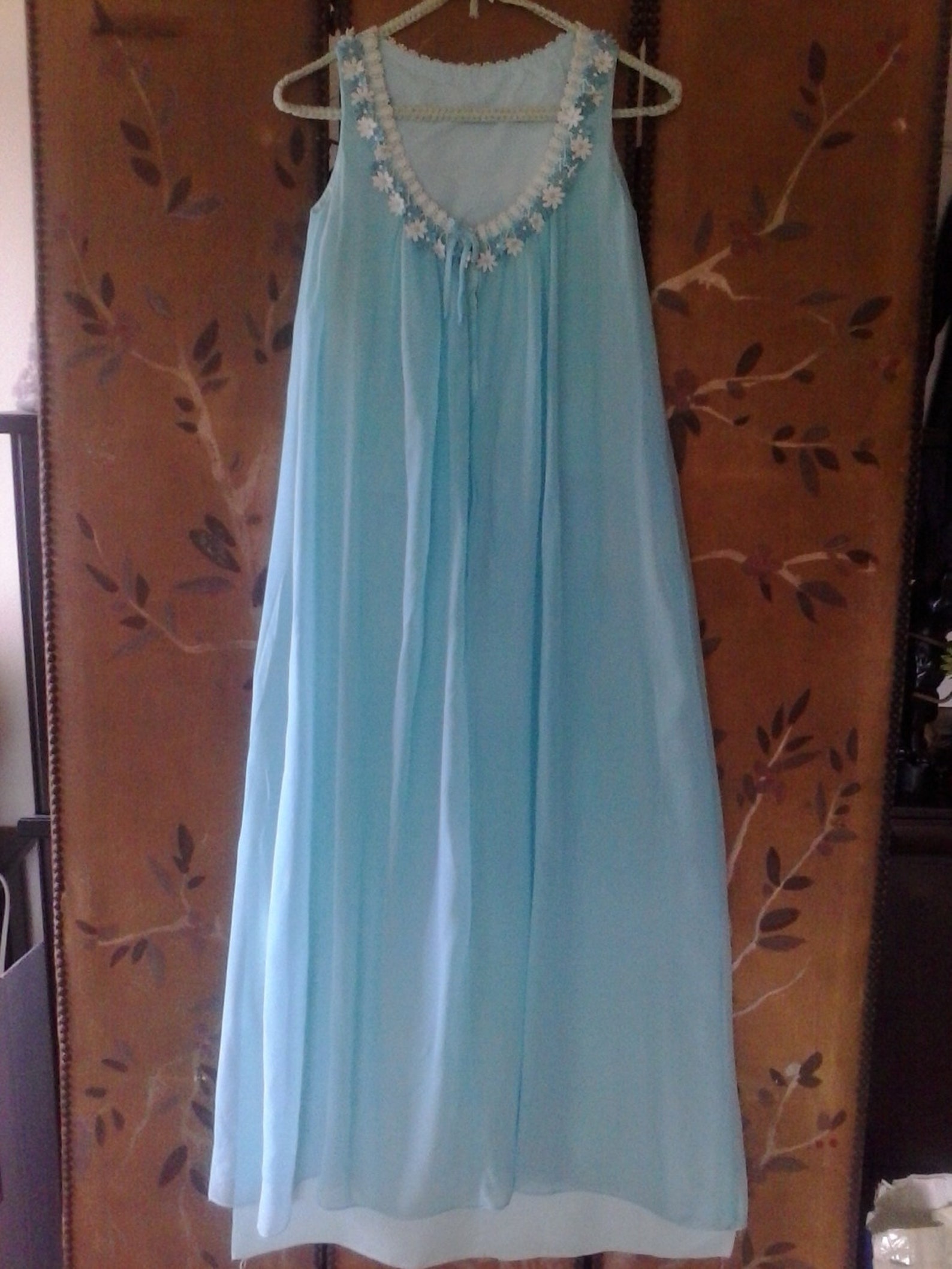 60s Light Turquoise Maxi Chiffon Daisy Dress - Etsy