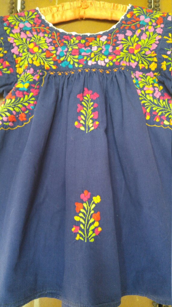80s blue embroidered flowered peasant smock top - Gem