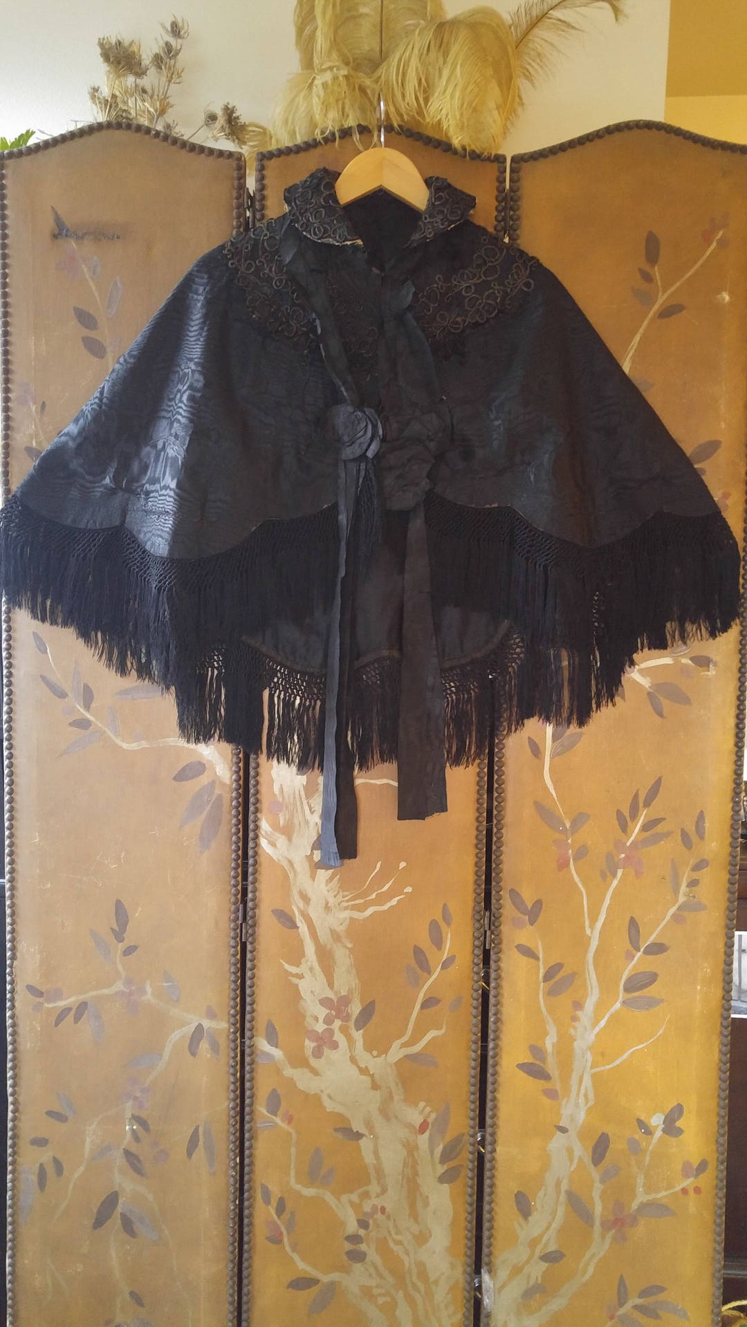 Victorian Black Brocade Embroidered Fringed Cape - Etsy